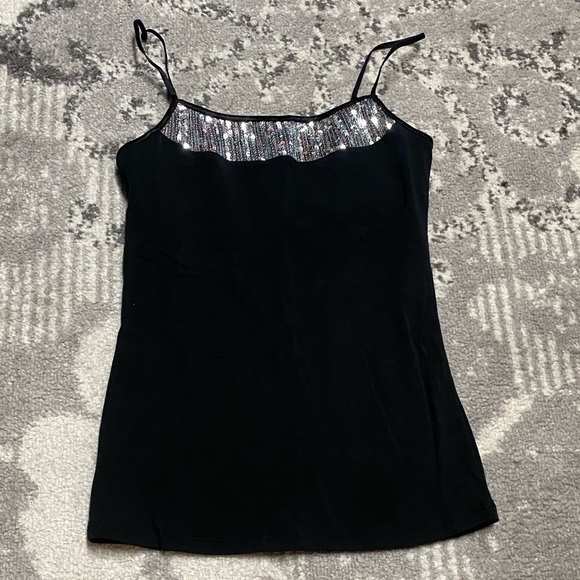 Poof! | Tops | Poof Silver Sequin Trim Black Camisole Tank | Poshmark